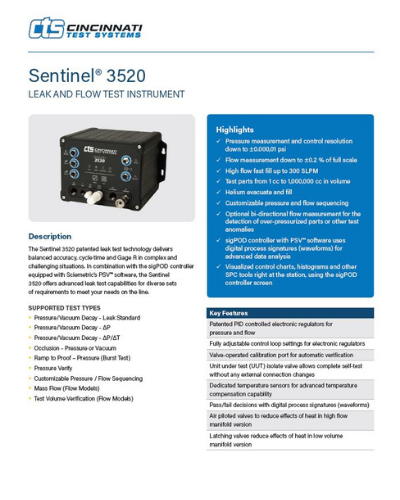 Sentinel 3520 Specifications Sheet | Sciemetric